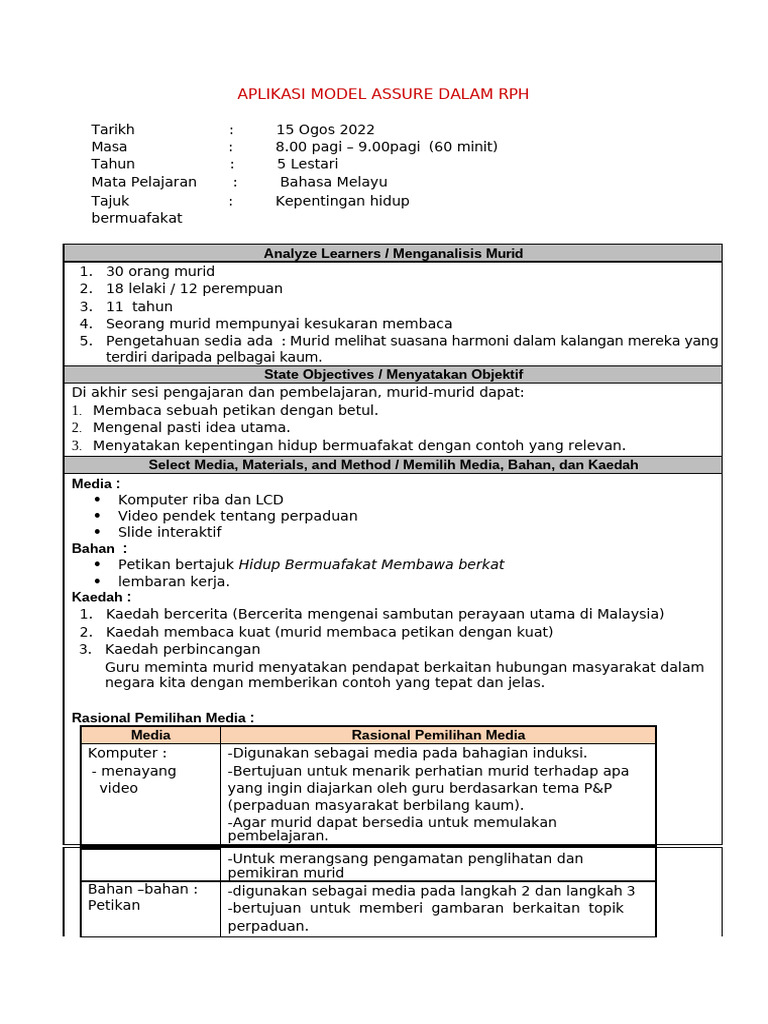 4. Penggunaan Model ASSURE Dalam RPH | PDF