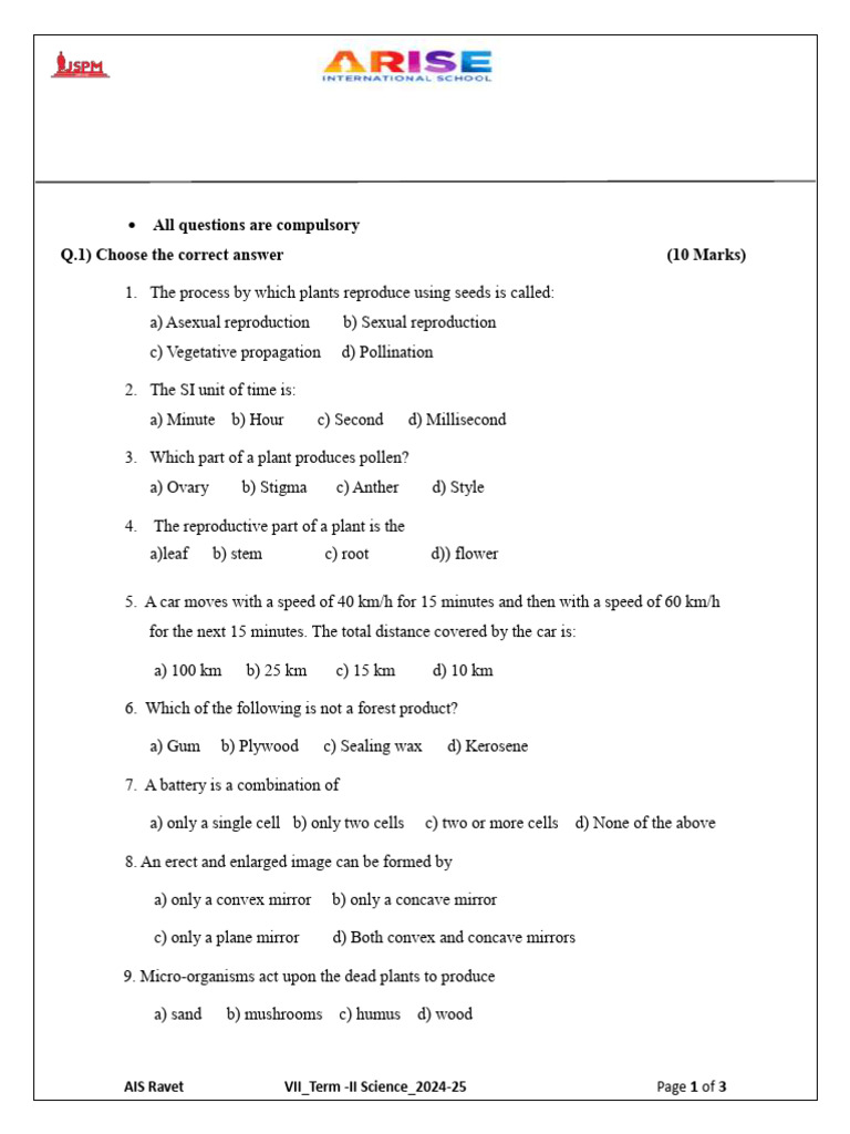 Gr7 Science Sample Paper | PDF | Reproduction | Flowers