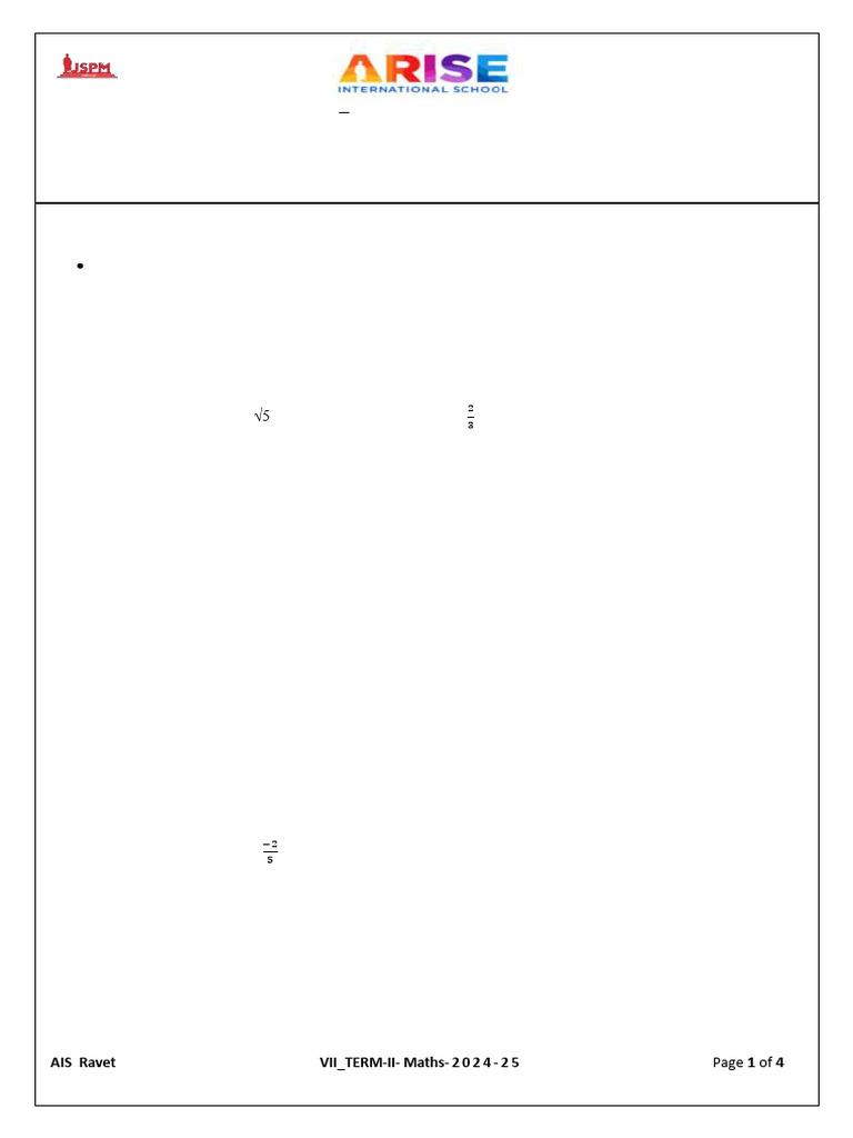 VII Grade Maths Term-II Sample Paper | PDF | Area | Length