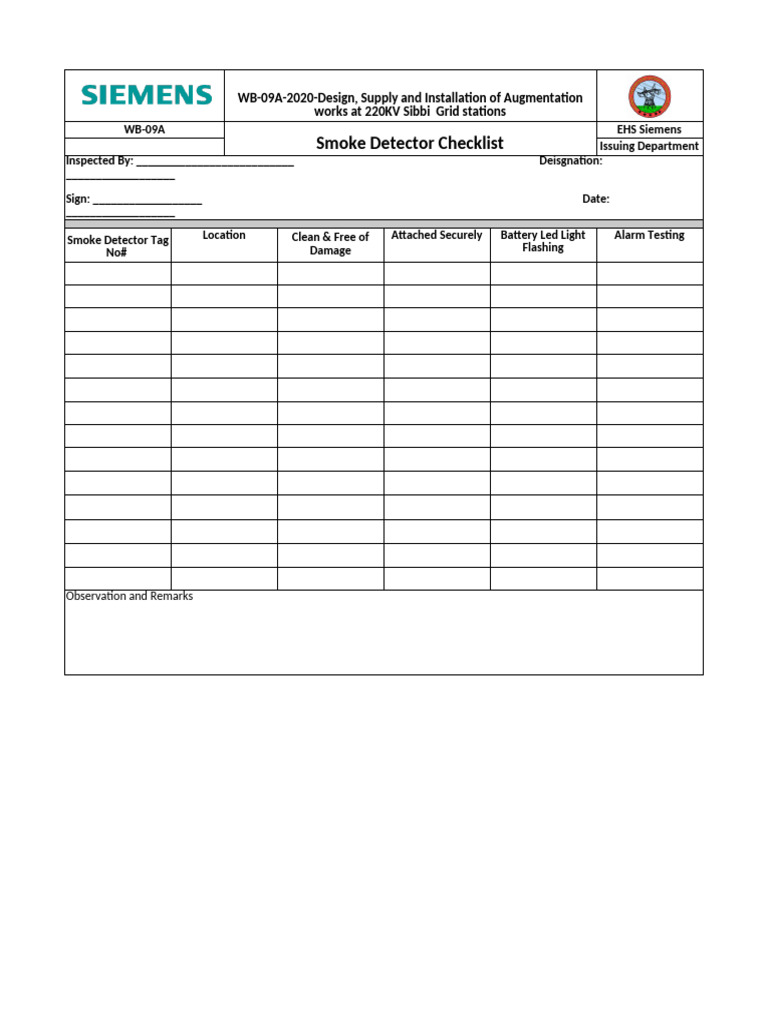 Smoke Detecotr Checklist | PDF