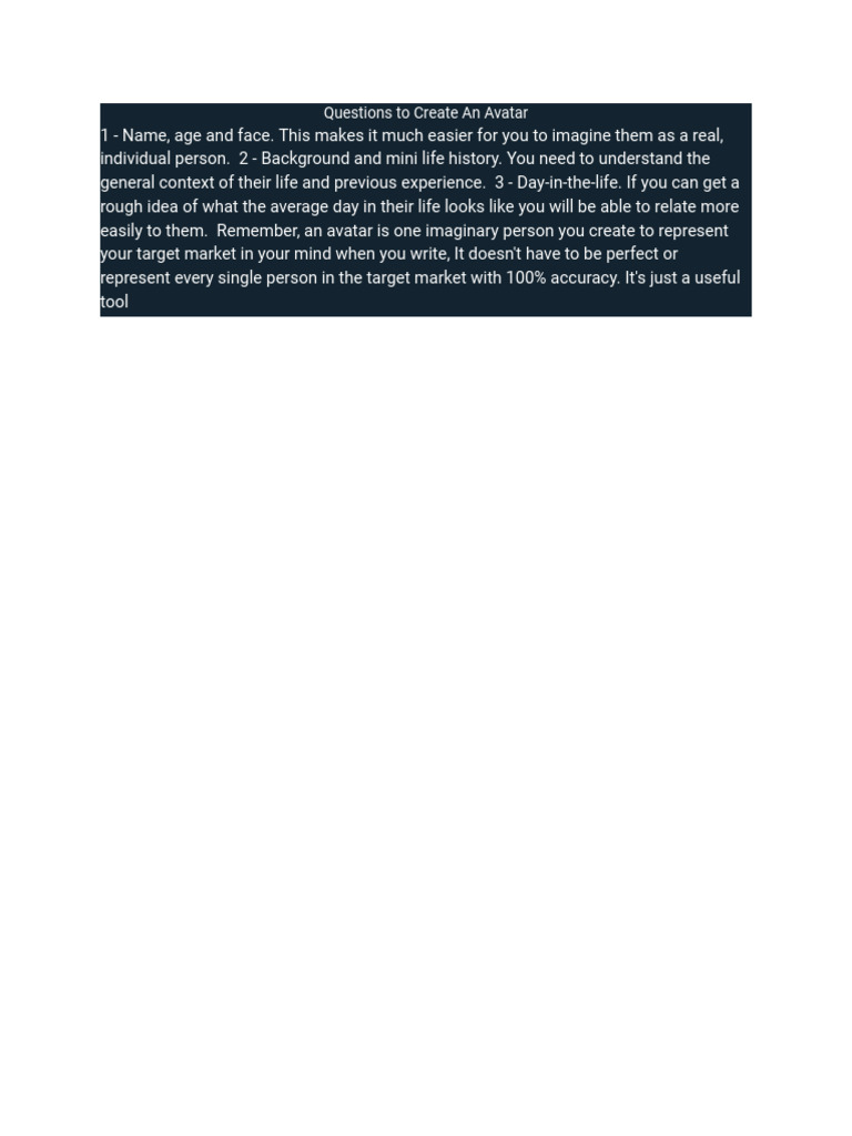 Questions To Create An Avatar | PDF