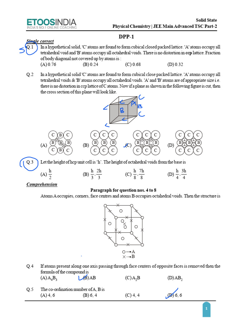 Solid State - DPP - With Answer | PDF | Crystal Structure | Ion