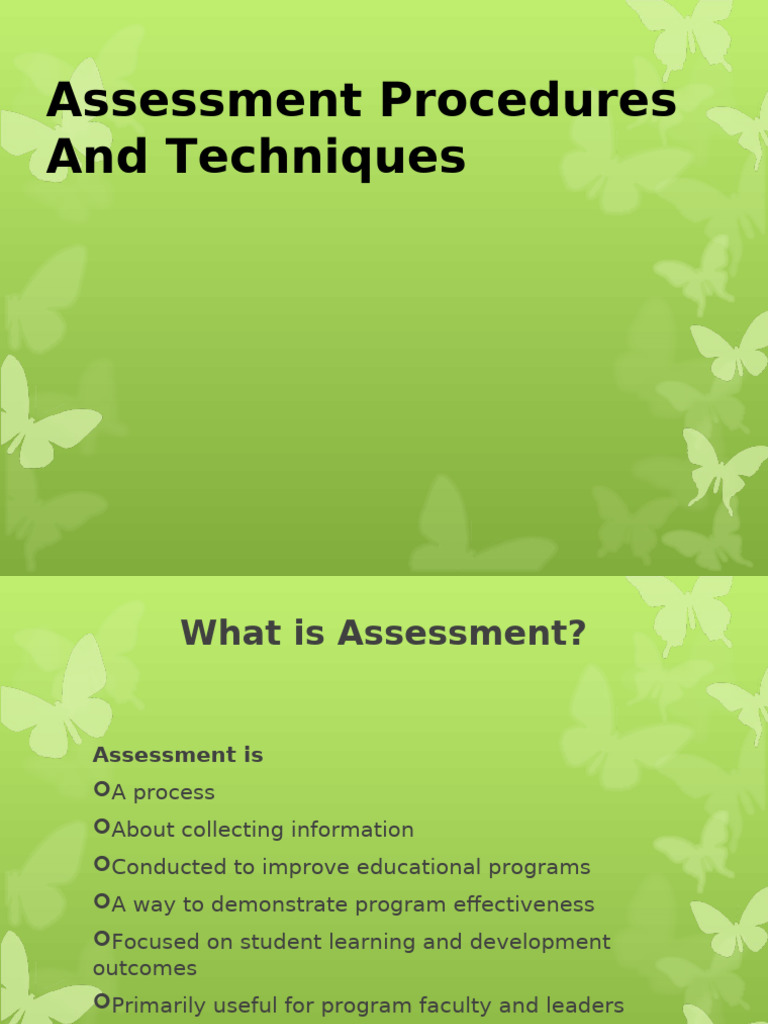 Assessment Procedures and Techniques | PDF | Mind | Learning