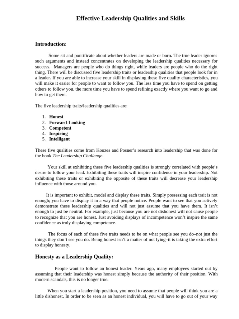Leadership Qualities and Skills | PDF | Leadership | Integrity