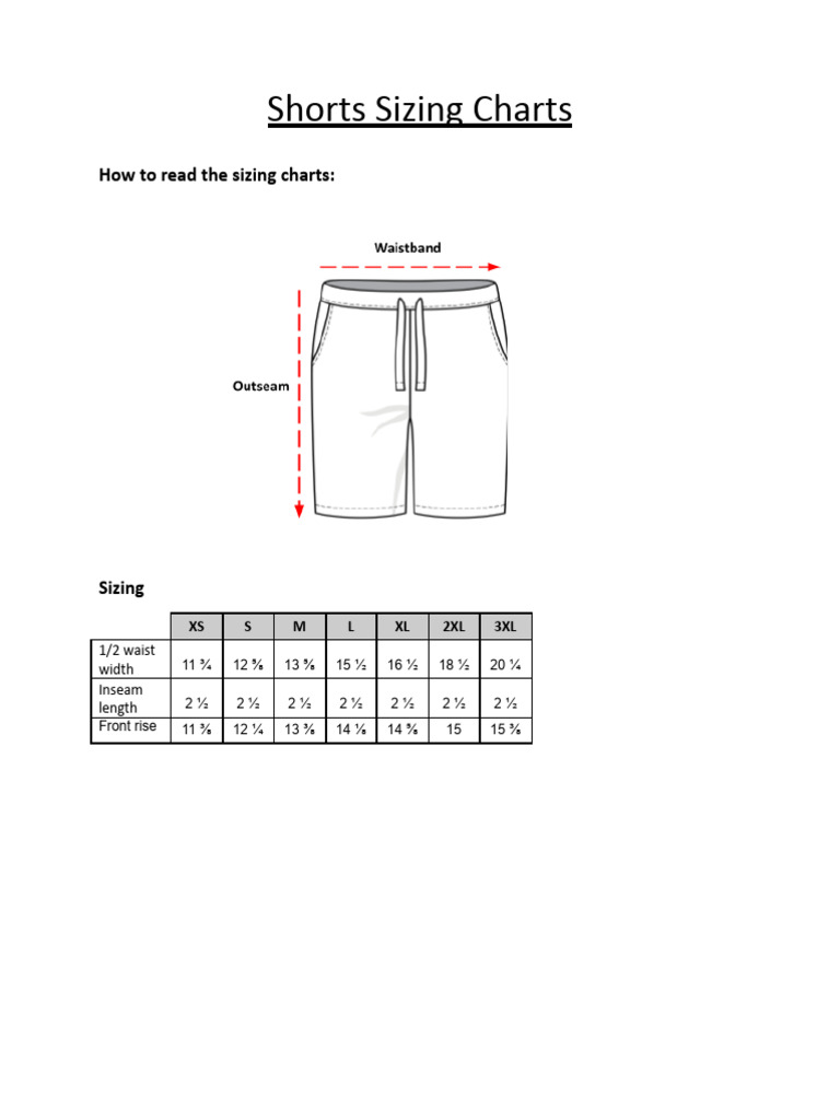 Shorts Sizing Charts | PDF