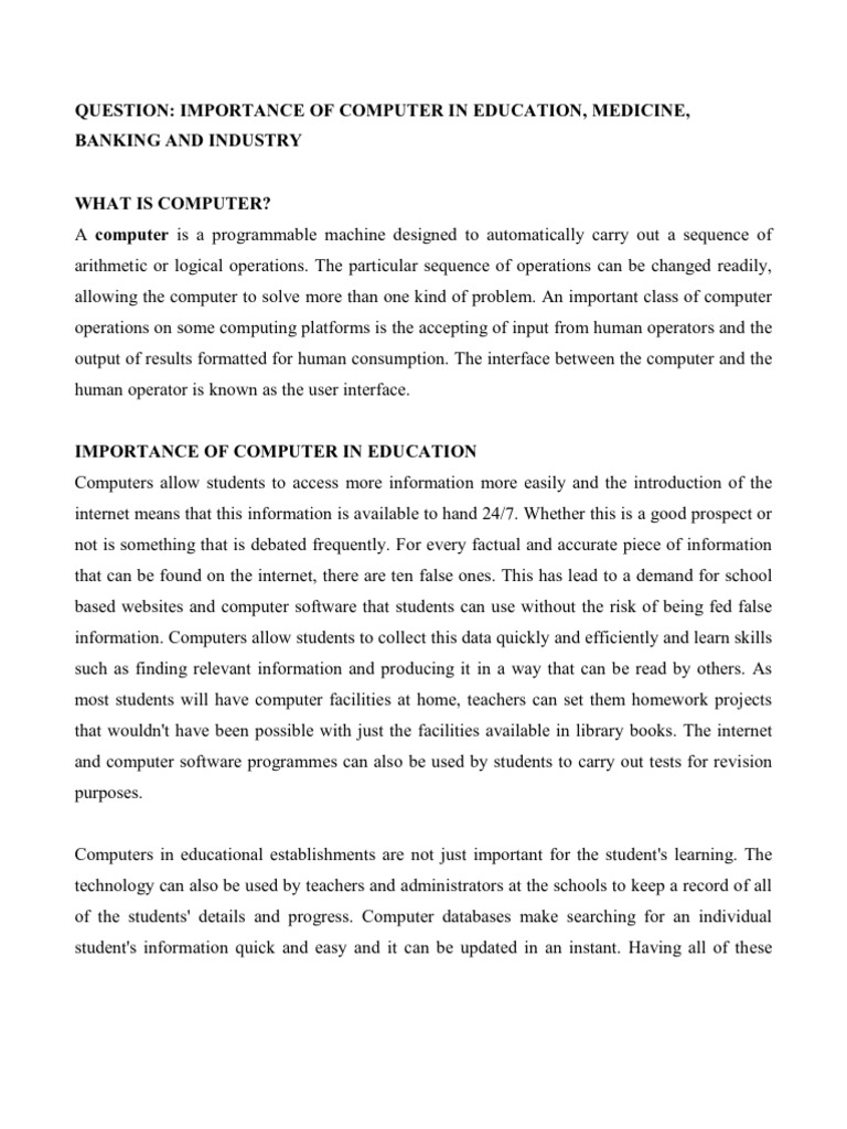 Importance of Computer in Education | PDF | Medical Imaging | Strategic ...