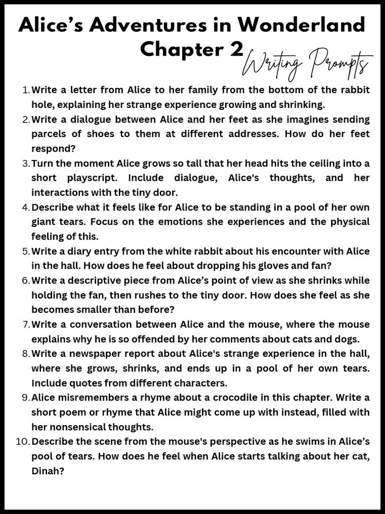 Writing Prompts for Alice's Adventures | PDF | Alice (Alice's ...