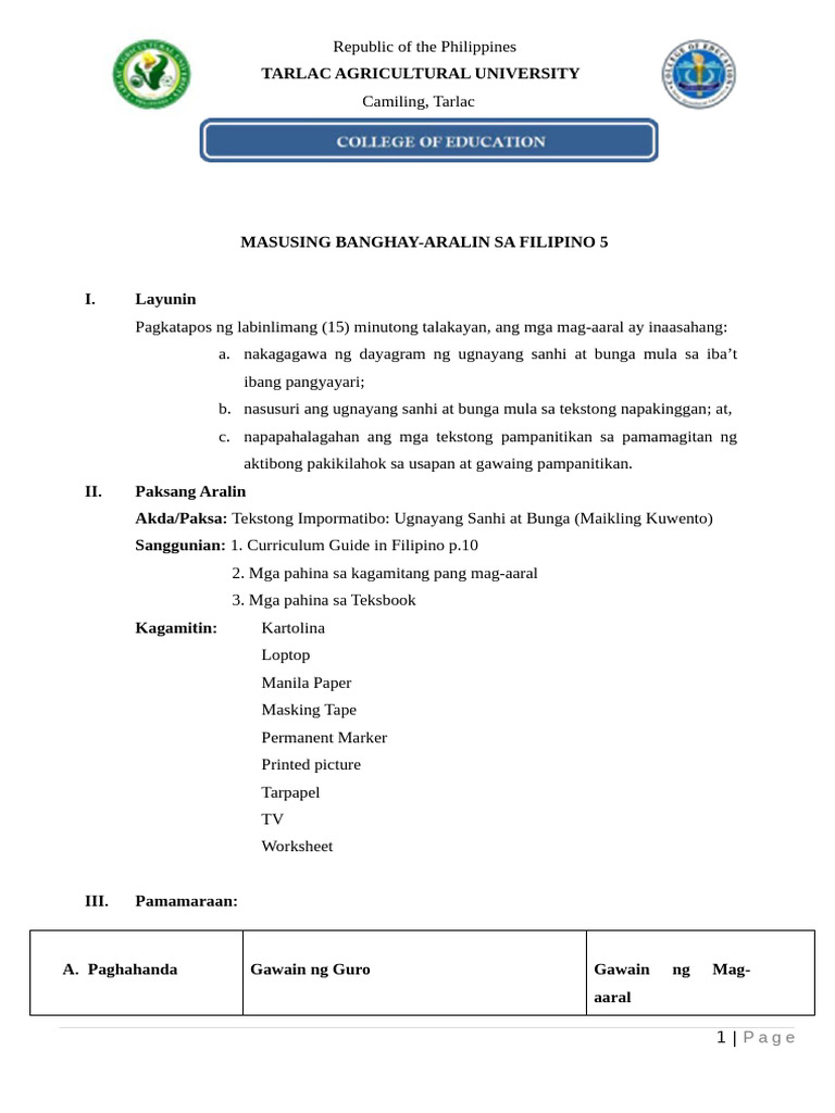 Detailed Lesson Plan in Filipino 5 Mcjhovan | PDF