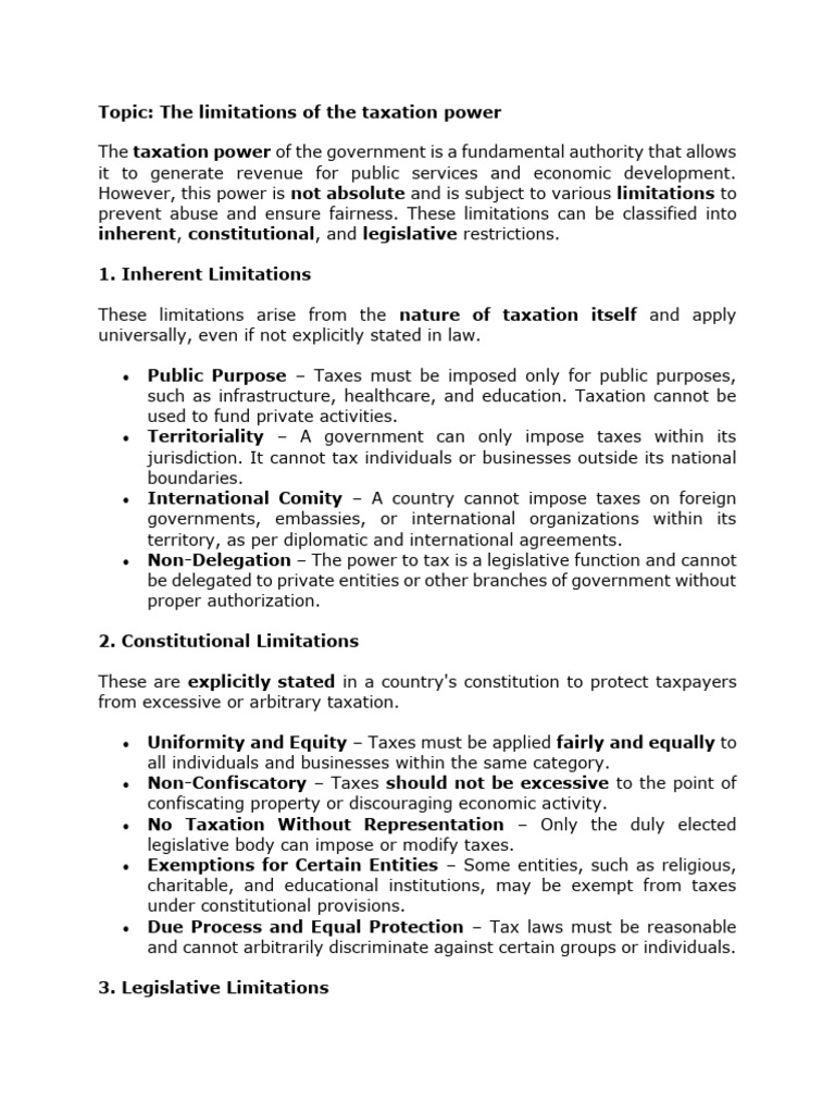Limitation of Taxation Power | PDF | Taxes | Double Taxation