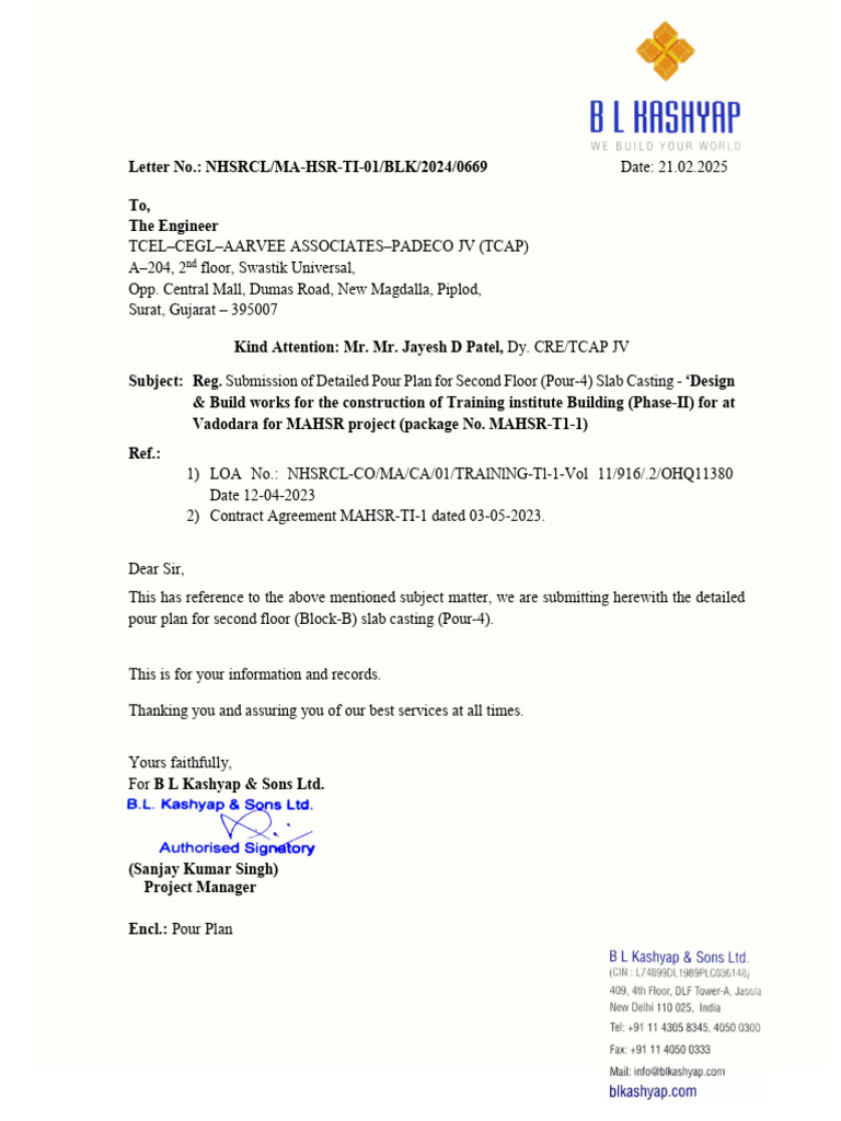 669. Submission of Detailed Pour Plan for Second Floor (Pour-4) Slab ...