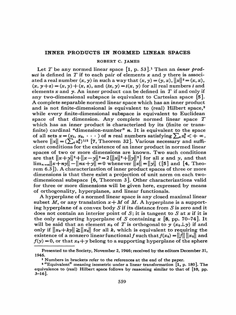 Inner Products in Normed Linear Spaces | PDF | Vector Space ...