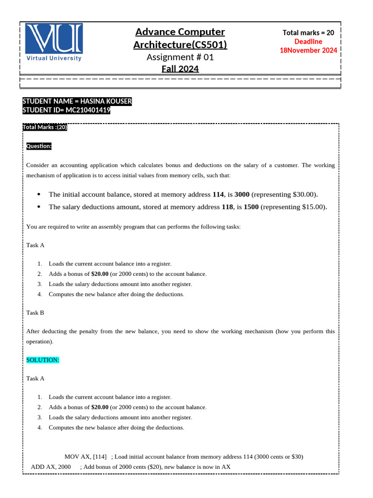 Fall 2024 Cs501 Assnmt Hasina | PDF | Computer Hardware | Computer Science