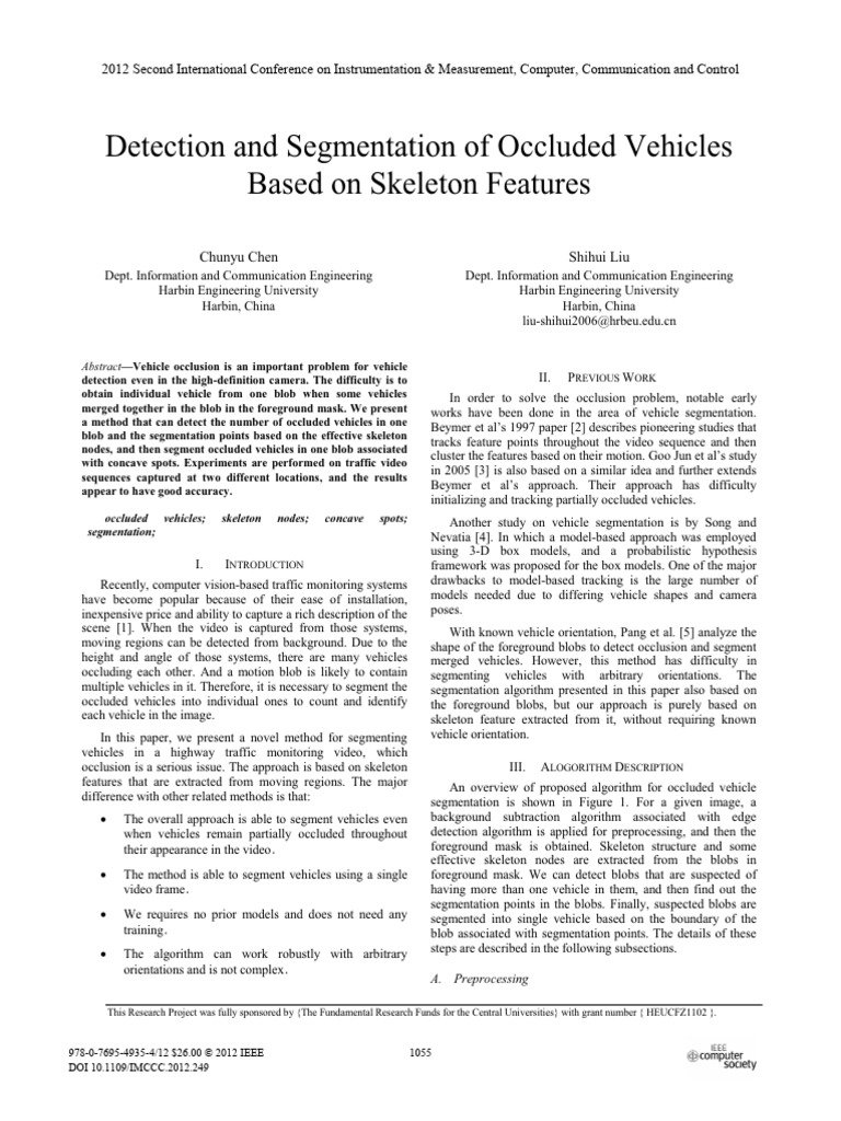 Chen, Liu - 2012 - Detection and segmentation of occluded vehicles based on skeleton features ...