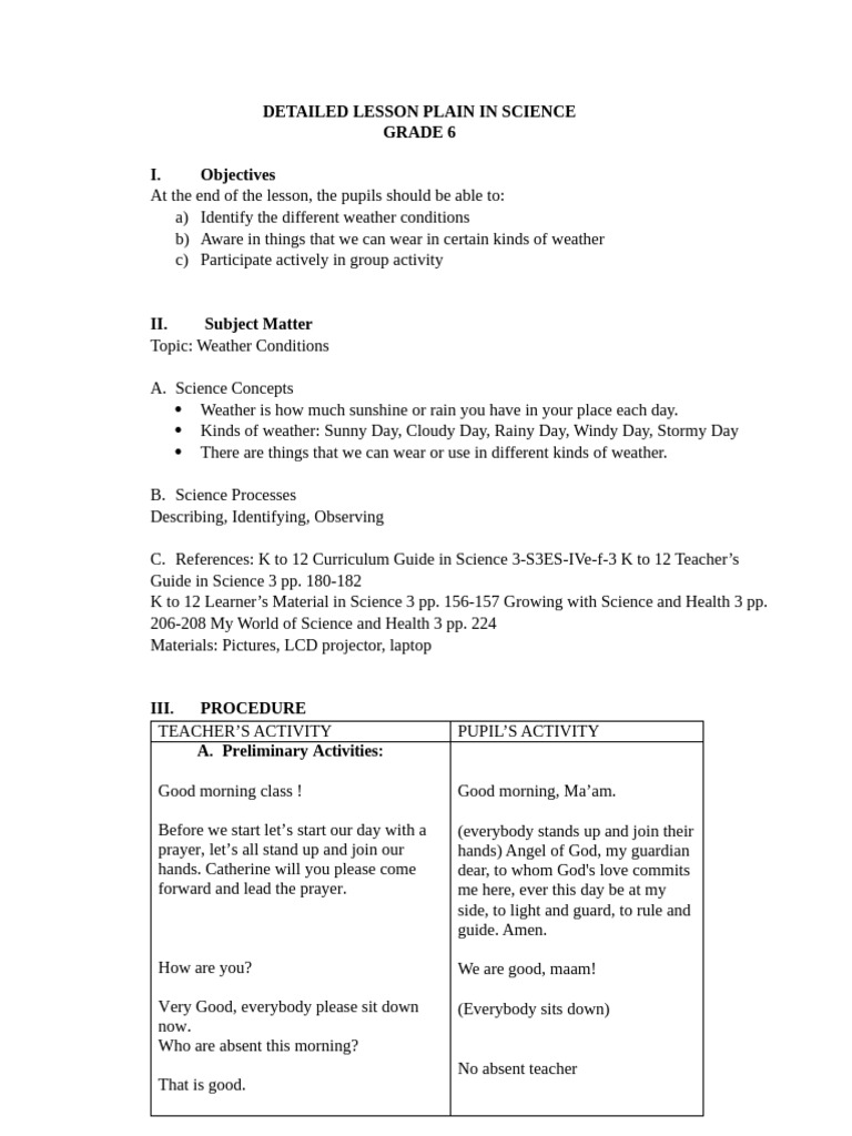 Detailed Lesson Plain in Science | PDF | Cloud | Sky