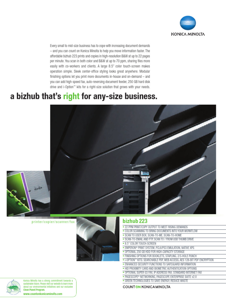 konica-minolta-bizhub-223-copier-brochure | PDF | Image Scanner | Fax