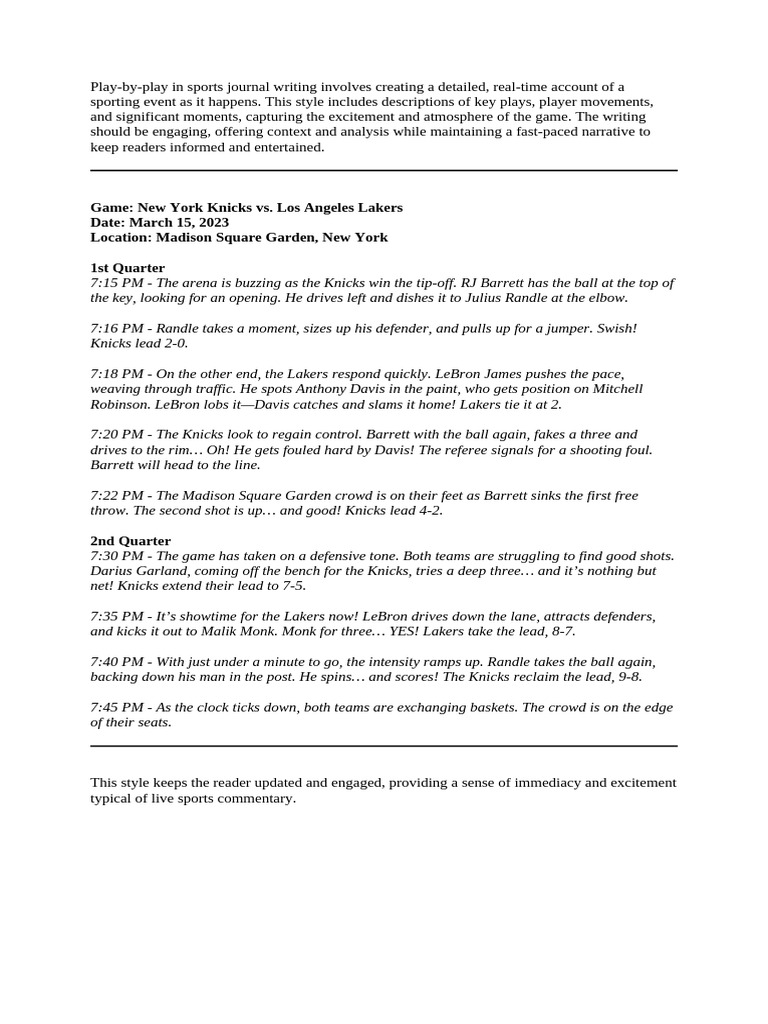 Play by Play Sports Journal | PDF
