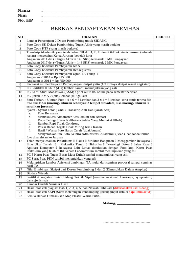 Syarat SEMHAS BERKAS-1 | PDF
