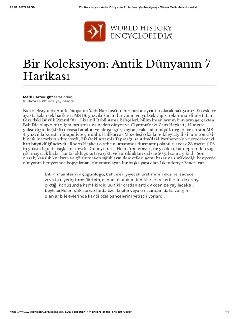 Bir Koleksiyon - Antik Dünyanın 7 Harikası (Koleksiyon) - Dünya Tarihi ...