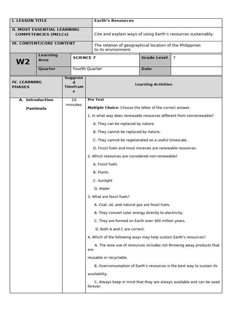 Science Quarter 4 Week 2 Leap | PDF | Fuels | Renewable Resources
