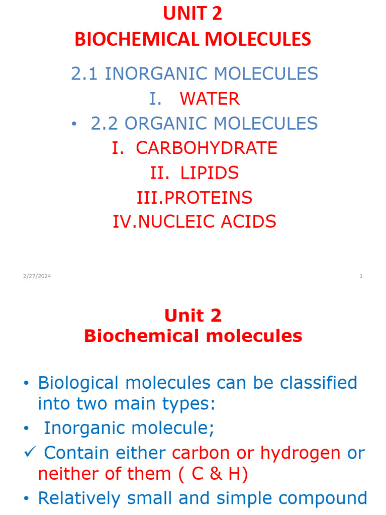 Unit Two Biochemical Molecules ( by Awoke y) | PDF | Dna | Nucleotides