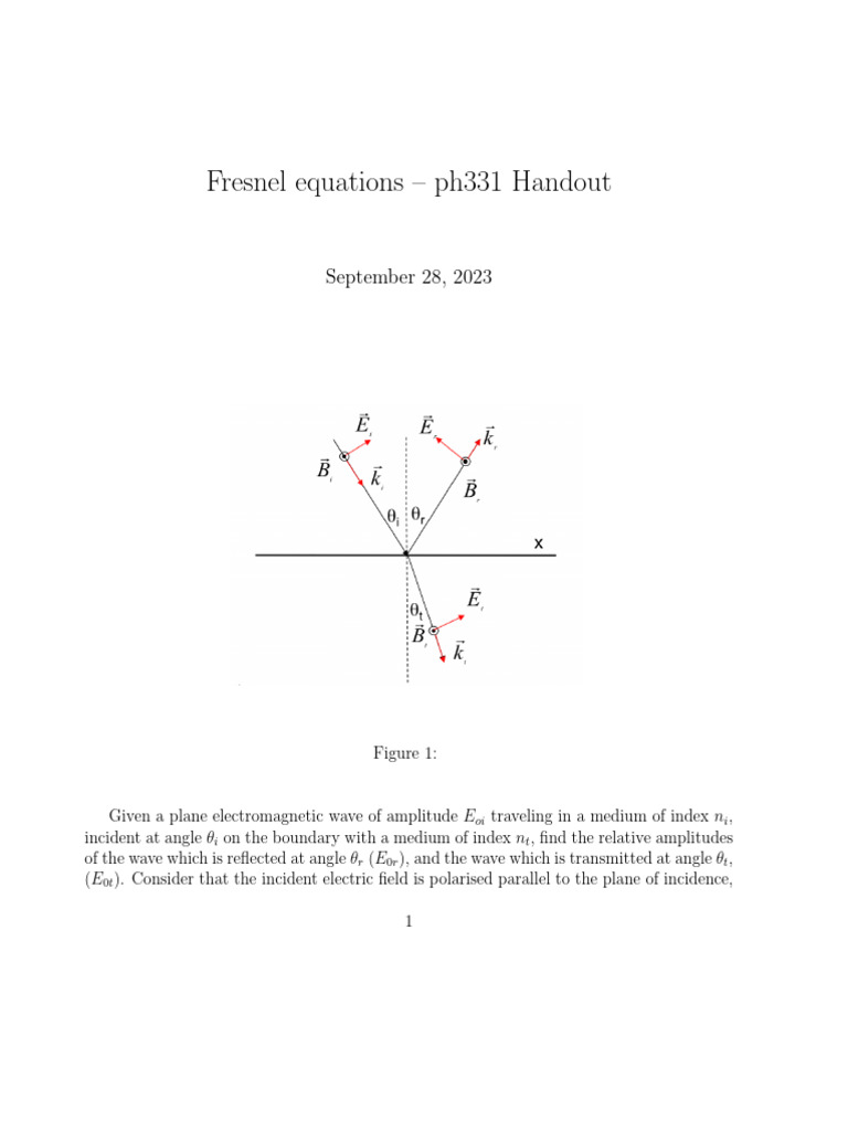 Fresnel Equations for Wave Reflection | PDF | Polarization (Waves) | Waves