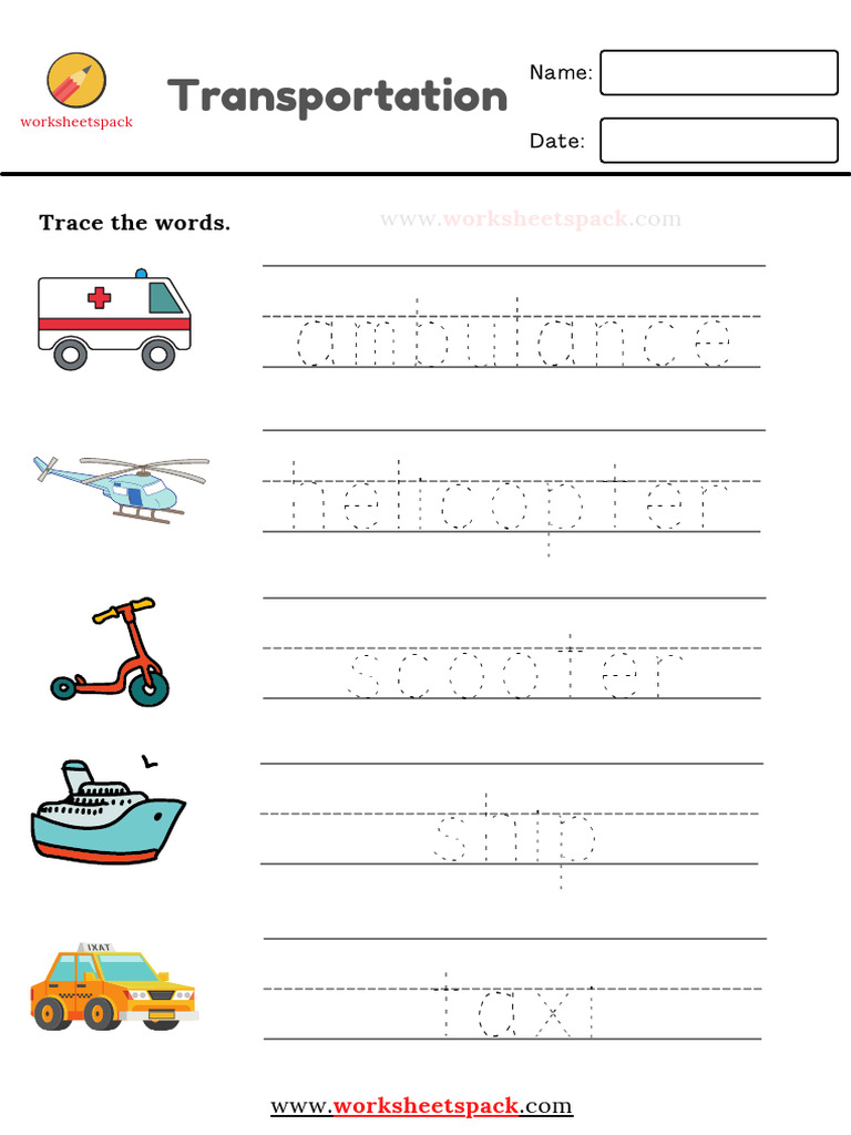 Transportation-words-tracing-worksheets-1 | PDF