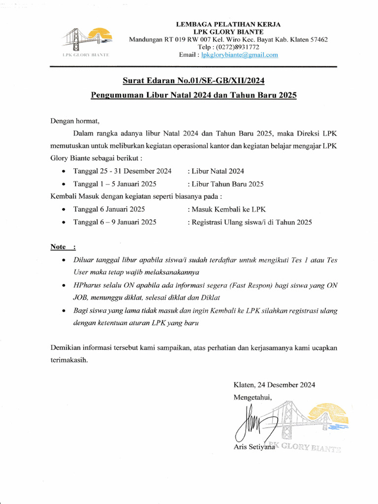 Surat Edaran Libur Nataru 2025 | PDF