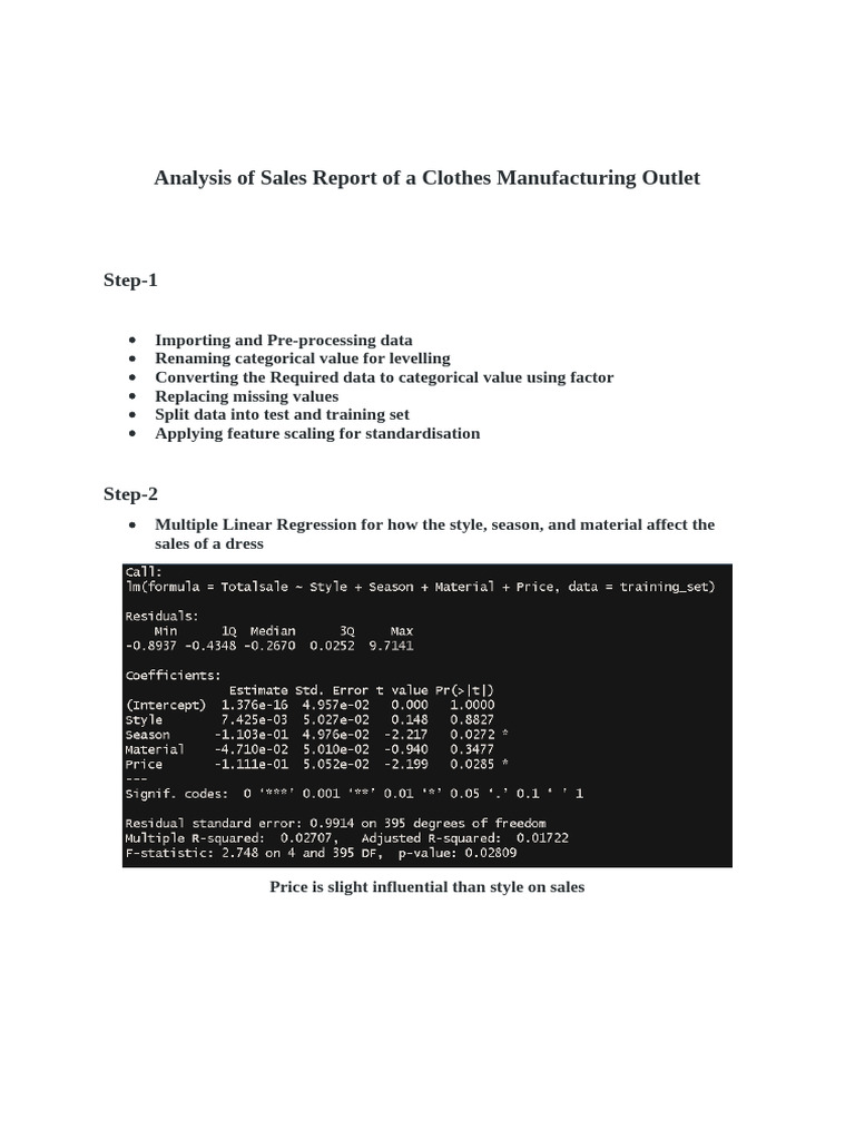 Analysis of Sales Report of A Clothes Manufacturing Outlet - R Project ...