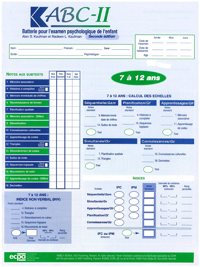 Protocole KABC-II | PDF