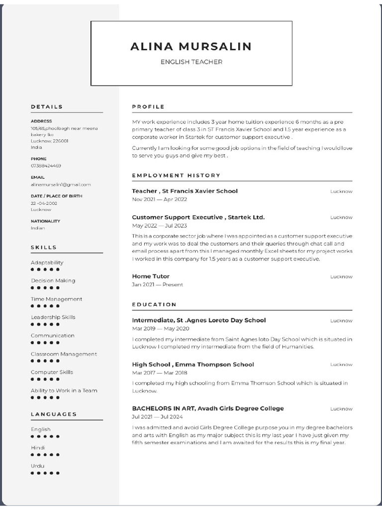 Resume Alina Mursalin | PDF