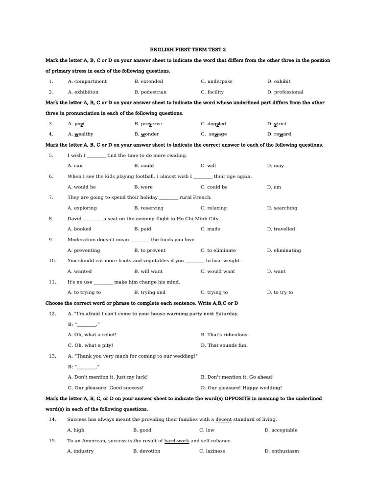 English First Term Test 2+3 | PDF | English Language | Vietnam