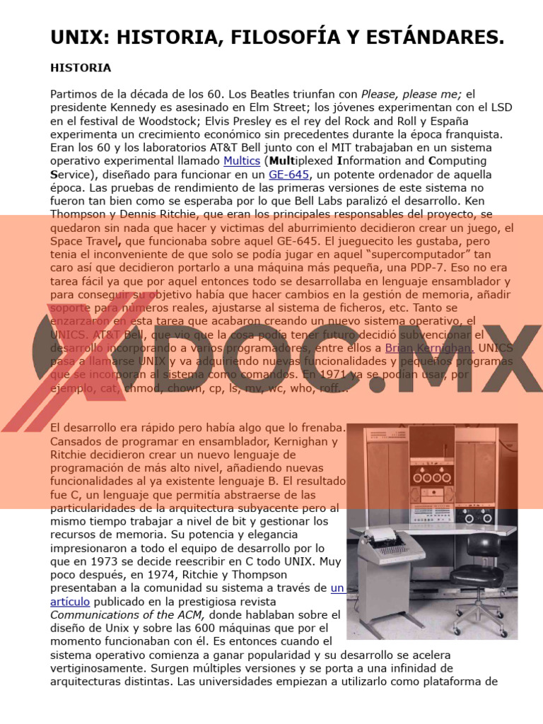 Unix Historia Filosofia y Estandares | PDF | Unix | Distribución de ...