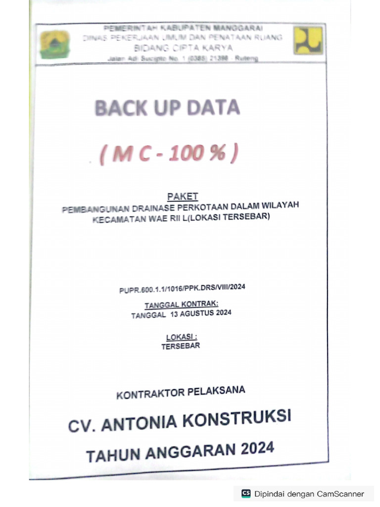 laporan Back up Data pwmbangunanan Drainase perkotaan lecamatan wae ei.i | PDF