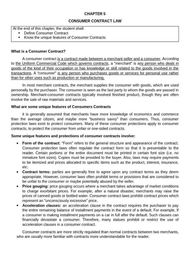 CHAPTER-5-CONSUMERS-CONTRACT-LAW | PDF | Safety | Consumer Protection