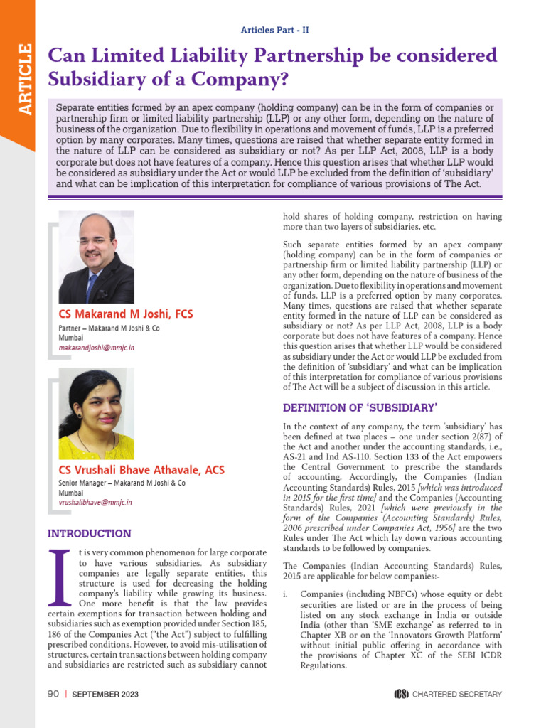 LLP as a Subsidiary: Legal Insights | PDF | Limited Liability ...