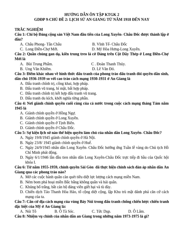 Hướng Dẫn Ôn Tập Ktgk 2-Gdđp 9-Lịch Sử | PDF