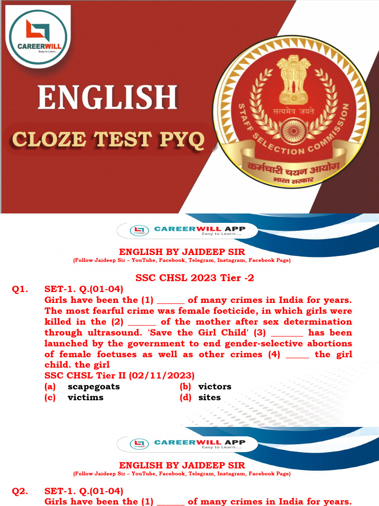 Cloze Test PYQ - 459181 - Crwill | PDF | Tiger | Fingerprint