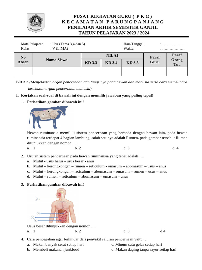 Naskah Soal Ipa Pas SM 1 2023-2024 | PDF