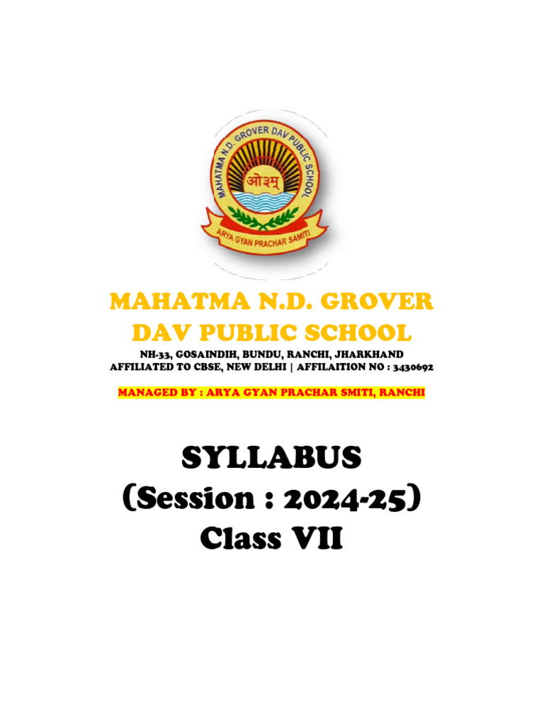 Class VII Syllabus 2024-25: DAV School | PDF | Verb | Natural Environment