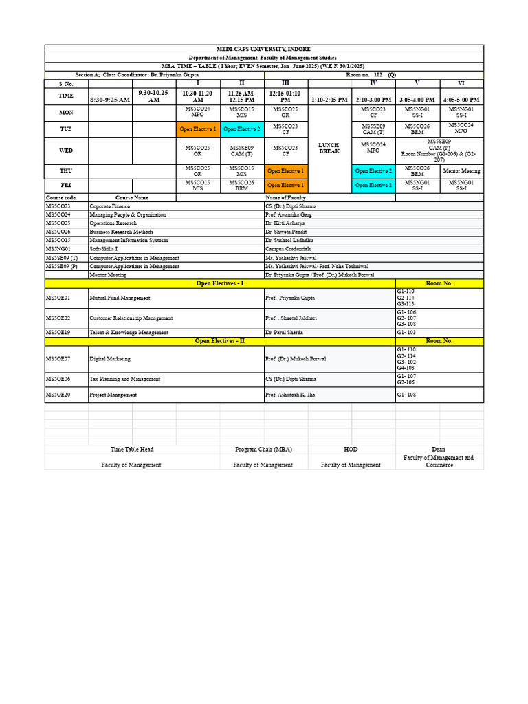 Updated Time Table MBA II Semester WEF 30 Jan | PDF | Business | Systems Thinking