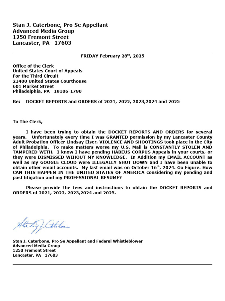 Stan J. Caterbone, Pro Se Appellant Advanced Media Group 1250 Fremont ...
