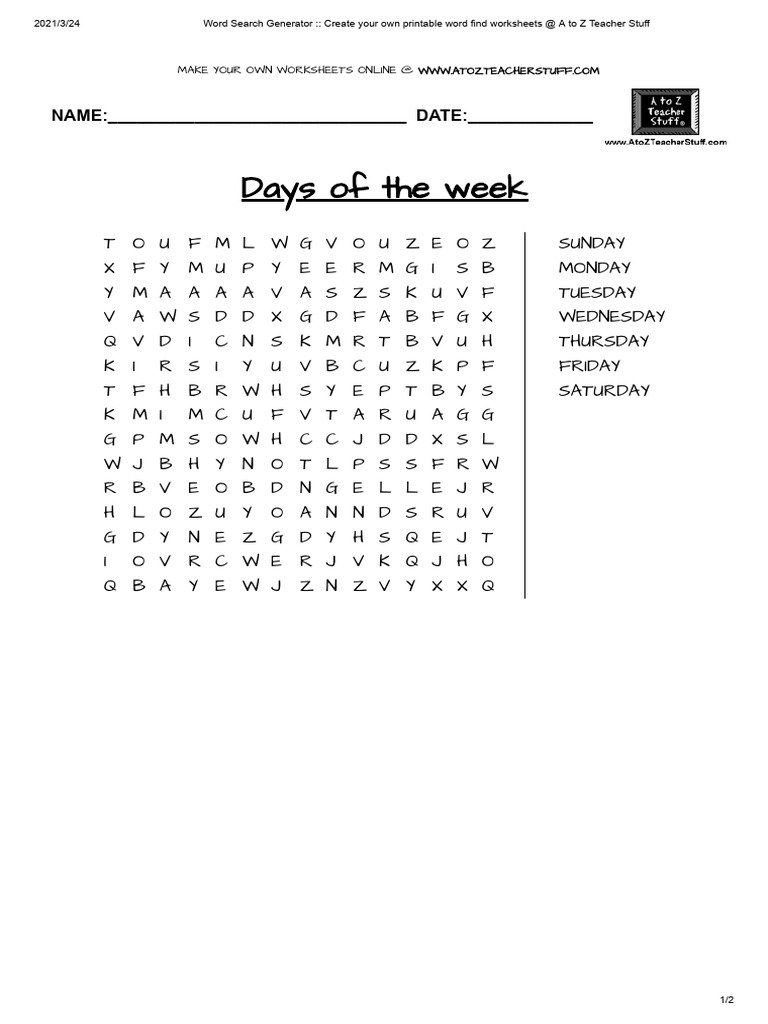 Word Search Generator - Create Your Own Printable Word Find Worksheets ...