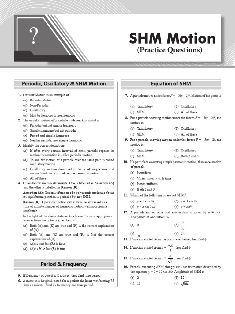 SHM Motion - Practice Questions - Yakeen NEET 2.0 2025 (Lege | PDF ...