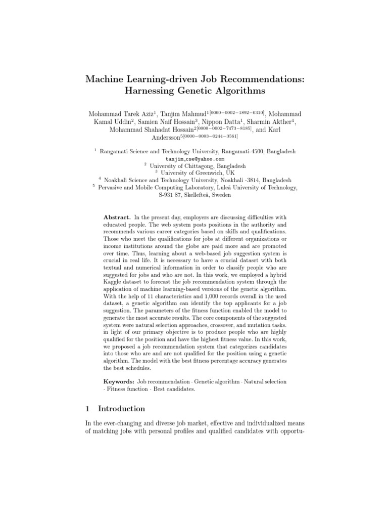 Machine Learning Driven Job Recommendation | PDF | Genetic Algorithm | Machine Learning