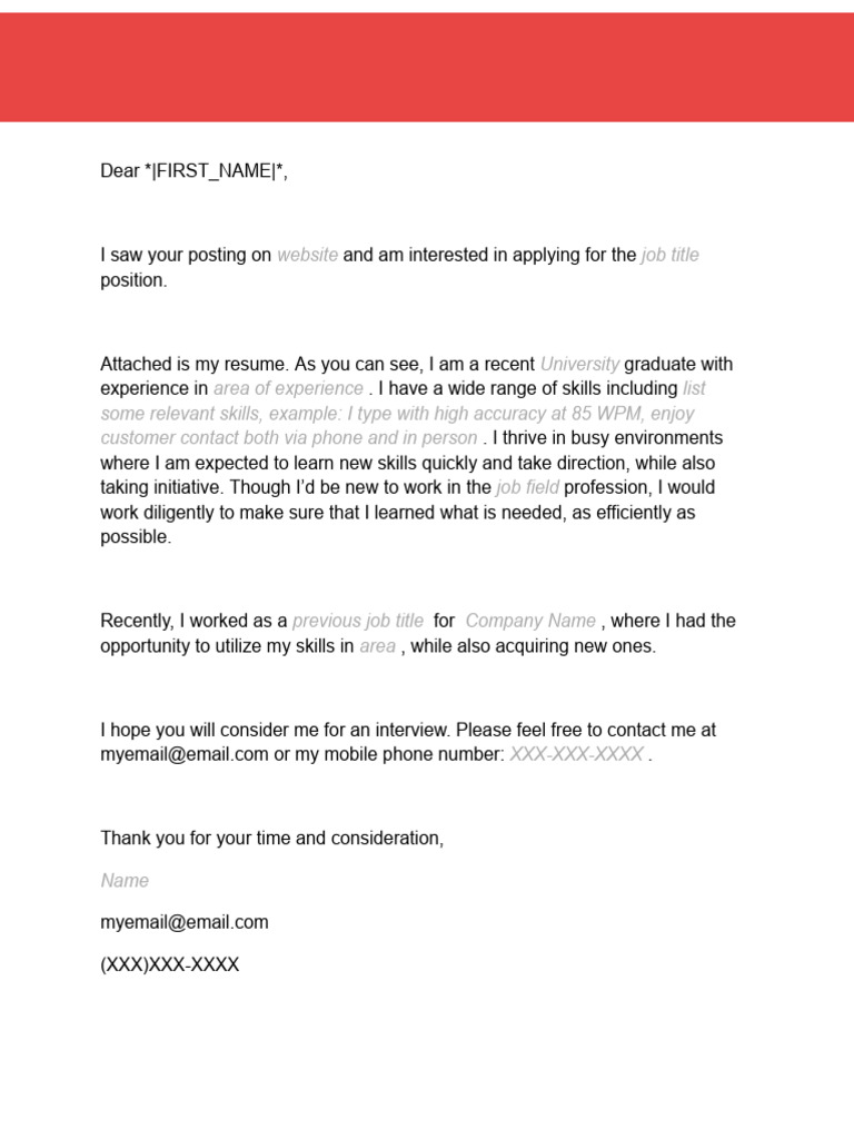 Job Application Cover Letter Template | PDF