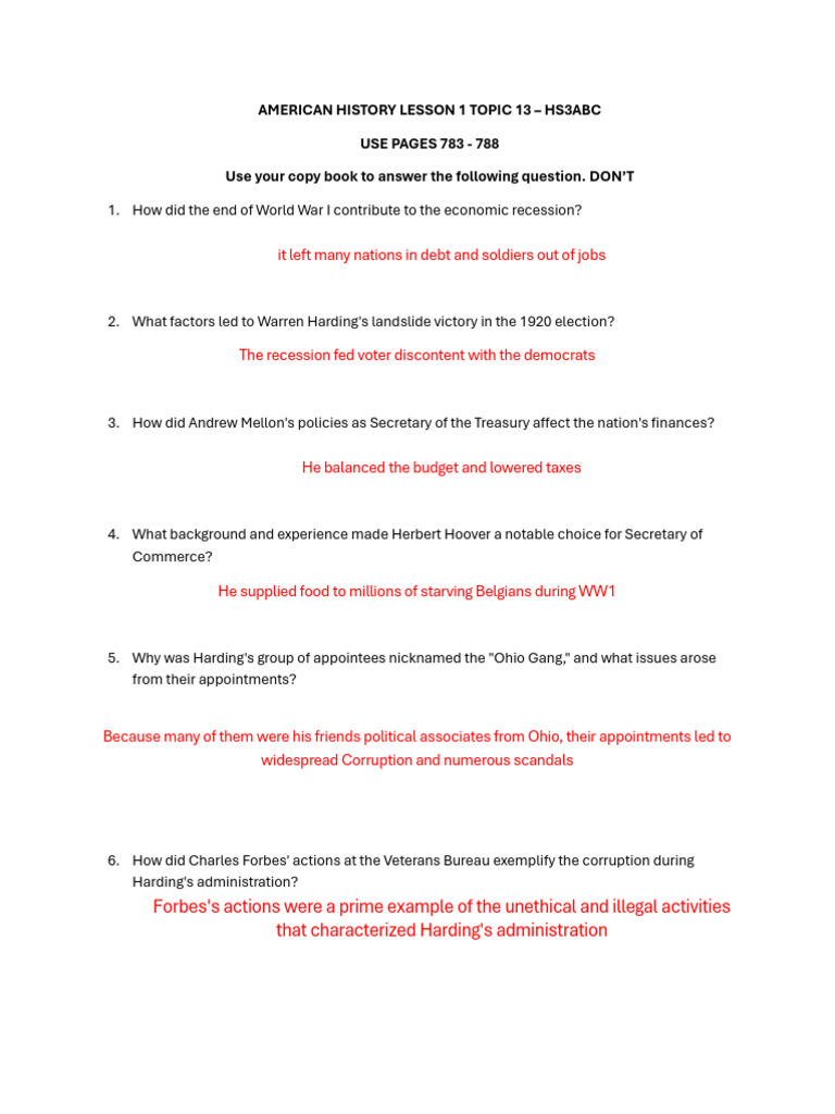 American History Lesson 1 Topic 13 | PDF | Economies | Macroeconomics