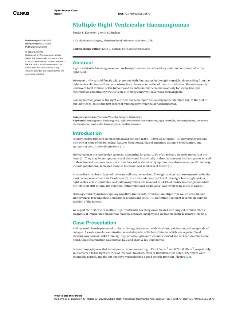 Multiple Ventricular Haemangioma | PDF | Ventricle (Heart) | Heart Valve