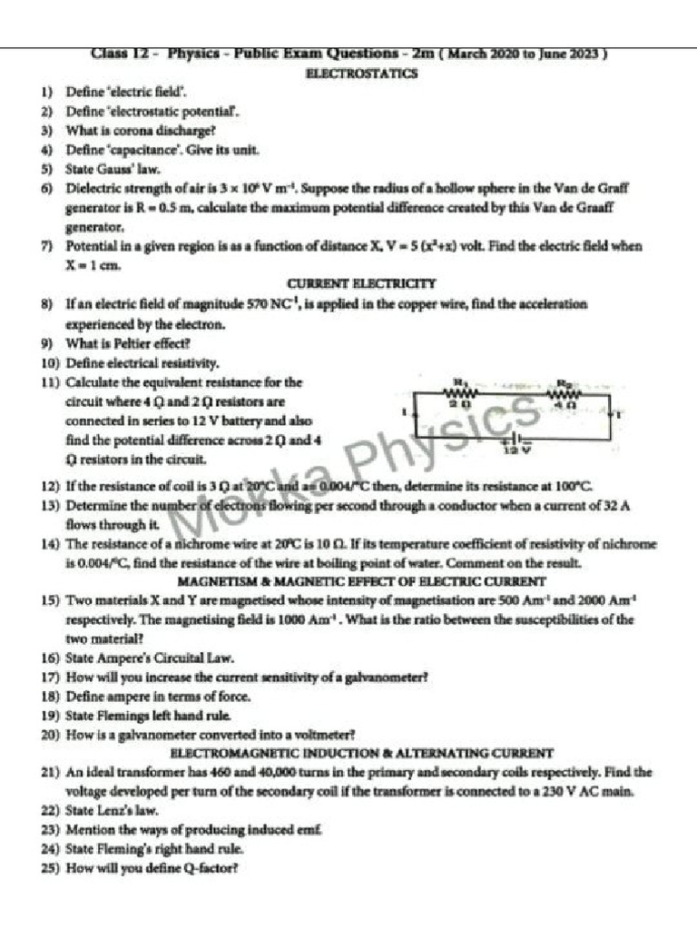 12 TH Physics Important Question | PDF