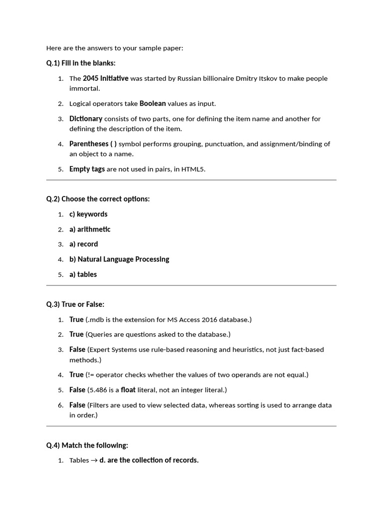 computer answers of sample paper | PDF | Integer (Computer Science ...