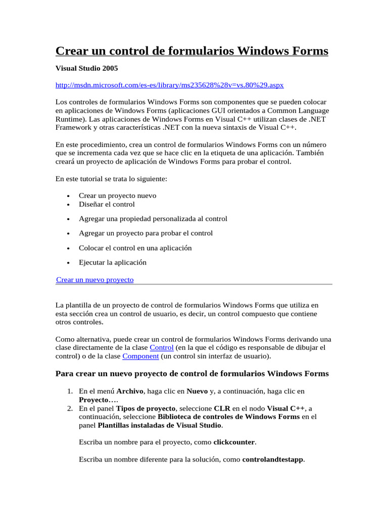 Crear un control de formularios Windows Forms | PDF | Botón (Computación) | Ventana (informática)